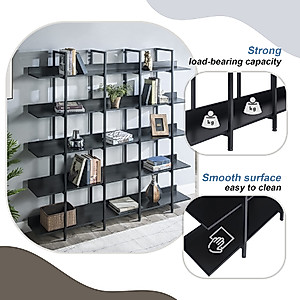 Harper & Bright Designs 5 Tier Bookcase Home Office Open Bookshelf, Vintage Industrial Style Shelf, MDF Board, White Metal Frame, Oak