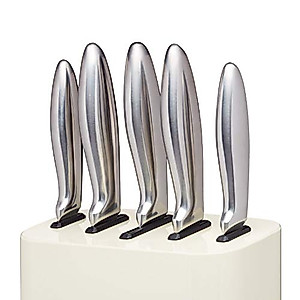 Kitchen Craft Lovello Retro 5-Piece Stainless Steel Knife Set and Knife Block – Vanilla Cream