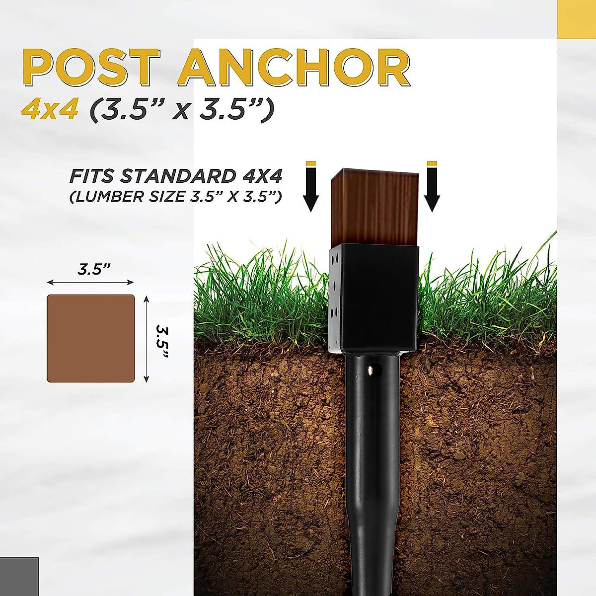LADECH Premium No Dig Ground Anchor – DIY Screw in Post Stake – 27 Inch – Fits Standard 4x4 Post (3.5" X 3.5" Inch) – Great for Mailbox Posts and Fence Posts (Set of 1)