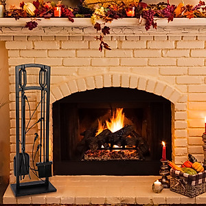 Harmiden 5 Pieces Fireplace Tools Set Indoor Fire Place Accessories Hearth Wood Stove Outdoor Fire Pit Tool Set