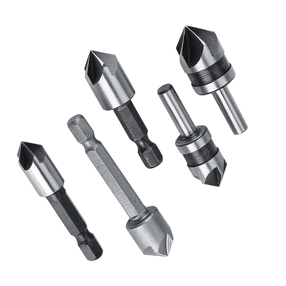 Countersink Drill 5 Pcs 5 Flutes High Speed Steel Chamfering Cutter Automatic Center Punch Bit for Wood