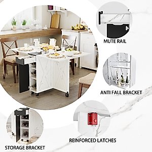 3imothrix Folding Dining Table, Dinner Table with Drawer and Storage and Shelves, Space Saving Dining Table with 6 Wheels, Kitchen Table for Small Spaces (Black)