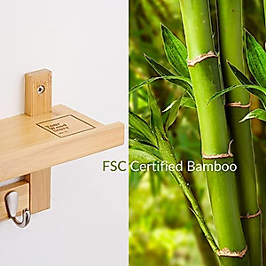 YourWoodStore Wall Mounted Coat Rack with Shelf, Floating Shelf, Natural, Wooden, 5 Alloy Hooks, 27 Inch, Supports Advanced Stud Spacing(24Inch), Entryway Organizer, Key Holder