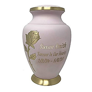 Momentful Life Custom Engraved Pink Rose Cremation Urn - Adult Cremation Urn Solid Brass