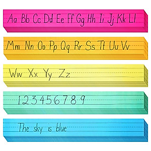 100 Pack Sentence Strips for Teachers, 3 x 24 Lined Paper Borders for Classroom, Bulletin Board, 5 Colors