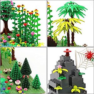 Feleph Jungle Toy Building Set MOC Garden Playset with 2 Baseplates Forest Wildlife Bridge Plants Trees Flowers Animals Cow Wetland Park Kit Block Accessories Compatible with Major Brand