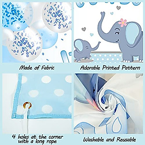 Elephant Baby Shower Backdrop Banner Blue Gray Baby Shower Decorations for Boy, Large Fabric Rustic Animal Theme Birthday Party Supply, It's A Boy Background Decor, Photography Props 72.8 x 43.3 Inch