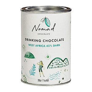 Nomad Chocolate - Hot Chocolate West Africa Cocoa 45% Dark, Plant-based, Vegan, Gluten-Free, GMO-Free, All Natural Ingredients, 7.1oz