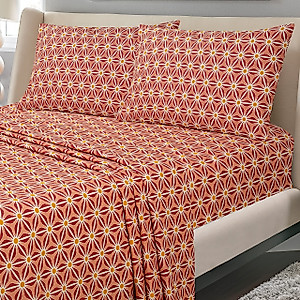 Royale Linens 300 Thread Count Printed 100% Cotton 4 Piece Full Bed Sheet Set - Sheet Set - 1 Fitted Sheet, 1 Flat Sheet, 2 Pillow case - Fade Resistant Luxury Full Size Sheet Set (Full, Printed Pink)