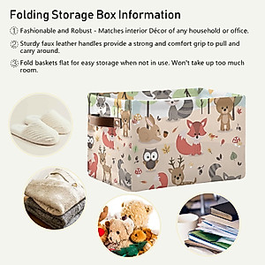 ALAZA Rectangular Storage Bins with Handles,Collapsible (Cute Woodland Forest Animals Deer Rabbit Bear Fox Raccoon Bird Owl) Laundry Hamper Storage Box for Toy Bins,Gift Baskets Bedroom,Clothes,1