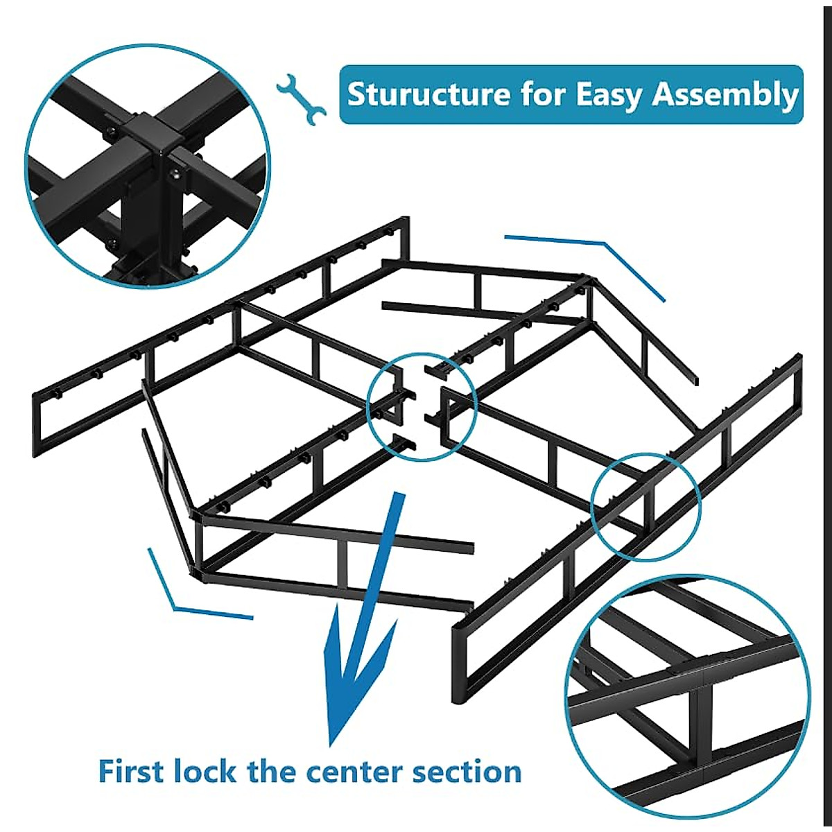 Gdduck 9 Inch Box Spring Queen,Metal Queen Size Box Only Basics Bed Base, Mattress Foundation,Black Sturdy Heavy Duty Structure with Cover,Noise Free,Easy Assembly