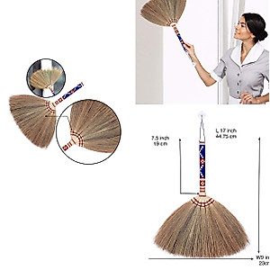 SKENNOVA - 1 Piece of 17 inch Tall of Asian Broom Thai Vintage Dusting Brush Grass Broom Handmade for Sweeping Dirt Dust Garbage