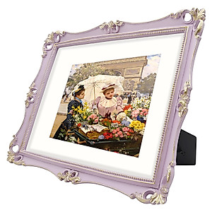 SIMON'S SHOP 11x14 Picture Frame Antique Frame 11x14 Vintage Photo Frames 14 x 11 in Lilac with Gold Trim, Wall Mounting Poster Frame Frames