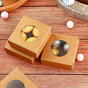 30 Pieces Kraft Paper Box with Clear Window Homemade Soap Boxes Presents Packaging Boxes for Bakery Cookies Cake Candy Soap Packaging Birthday Gift Boxes (Original,3 x 3 x 1.2 Inch)