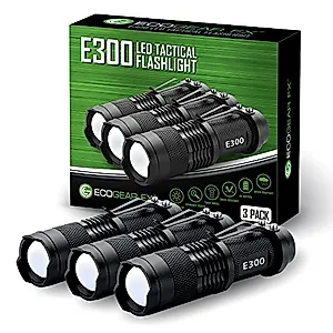 EcoGear FX Small Pocket LED Tactical Flashlights E300 - EDC Everyday Carry LED Flashlight with 3 Light Modes, Adjustable Zoom and Attached Belt Clip - Great Flashlight Gifts for Men (3 Pack)