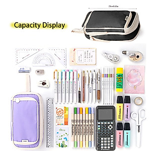 OMNGE Pencil Case Large Capacity Expandable Pencil Pouch Aesthetic Large Storage Pencil bag Pouch Holder Box Organizer with Durable Zipper College Office School Supplies for Girls Adults Blue