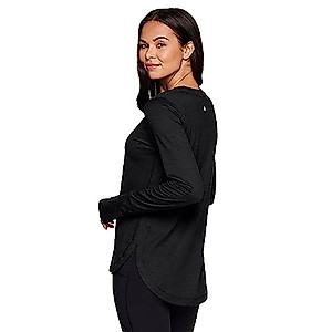RBX Active Women's Long Sleeve Tunic Tee, Lightweight Crewneck Pullover T-Shirt, Super Soft Relaxed Fit Yoga Top F22 Black Heather M
