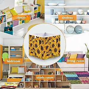 DOMIKING Sunflowers Storage Bin for Closet Shelves Bedroom Foldable Fabric Storage Baskets with Sturdy Handle Large Baskets Organization Cubes 11 Inch