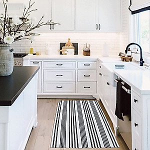 KaHouen Black and White Striped Outdoor Rug 27.5"x43", Front Porch Rug, Hand Woven Cotton Washable Striped Layered Doormats for Layered Door Mats Porch/Kitchen/Laundry Room/Farmhouse/Entryway