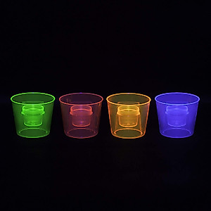 Party Essentials Hard Plastic 4-Ounce Bomber Cups, Assorted Neon, 12-Count