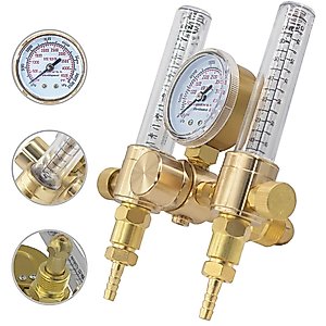 AWLOLWA Argon Regulator Dual Output CO2 Flowmeter for TIG MIG Welder Gas And Backpurge 60 SFCH - CGA 580 Inlet Connection And 5/8" x 18RH Outlet Fitting - Accurate Gas Metering Delivery System
