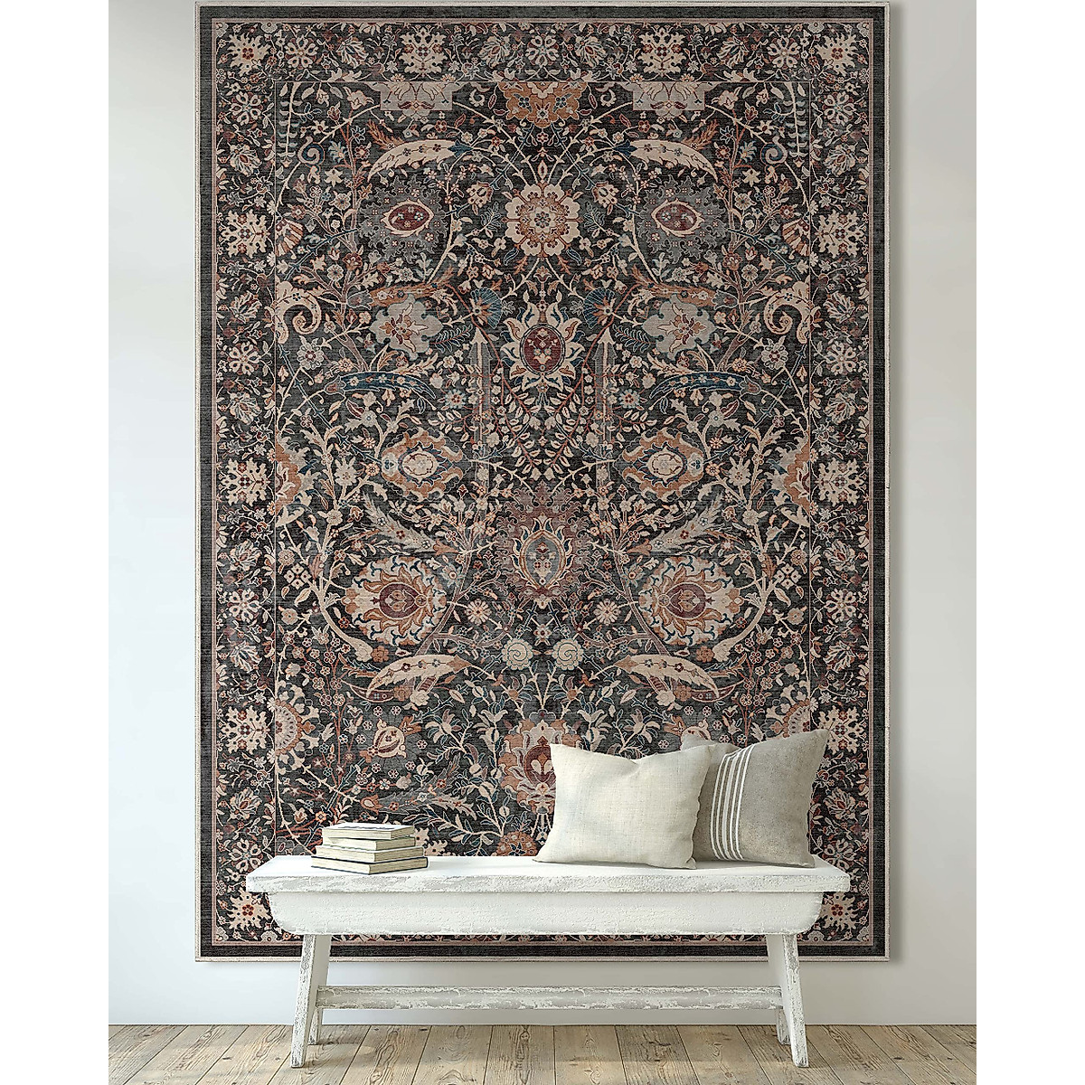 Well Woven Asha Collection Elegant Charcoal Grey Oriental 6x9 Rug Perfect for Living Room Dining Room or Bedroom Ideal for High-Traffic Areas with Vintage-Inspired Low Pile