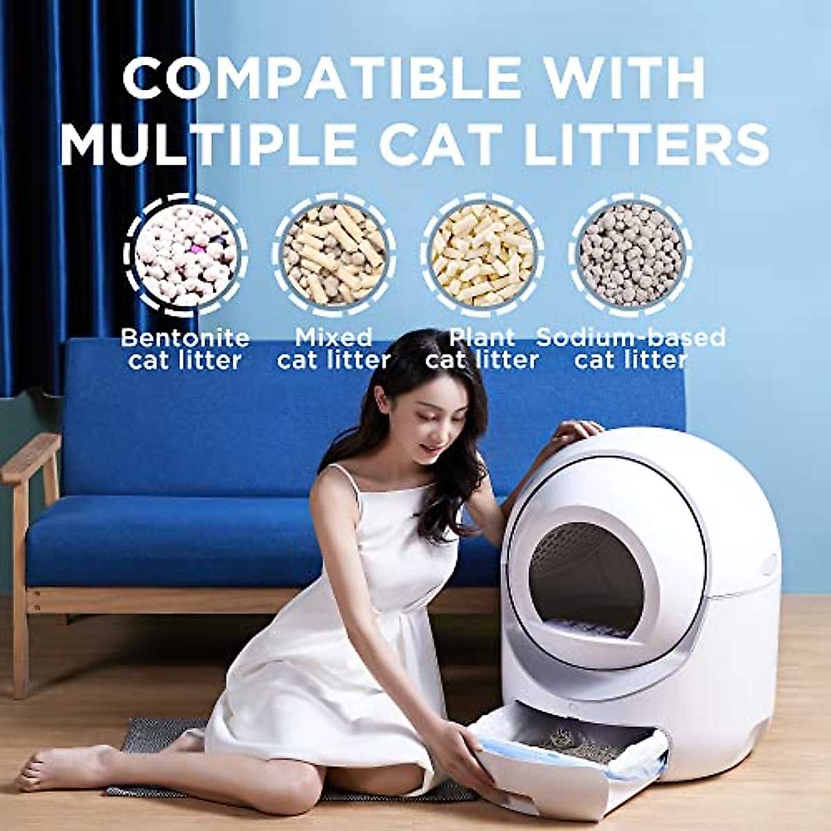 Self Cleaning Cat Litter Box, Automatic Cat Litter Box, Cat Robot Litter Box for Cats from 3.3 pounds to 22 pounds, App Control