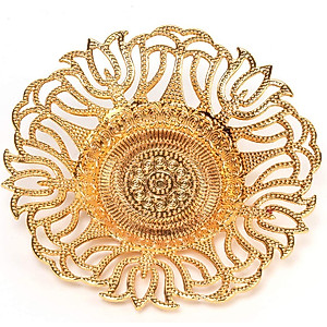 Alisveristime Turkish Coffee Cup Set, White Porcelain and Zinc Metal with Turkish Motifs, 6 Cups and Saucers (Gold)