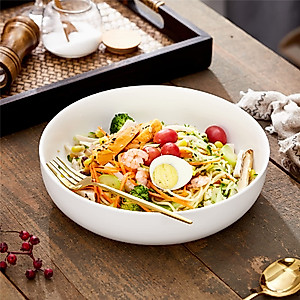 Swuut 10" Large Serving Bowl, 2.8 Quart Big Salad Bowl, Porcelain White Pasta Bowl, Sturdy Mixing Bowls, Matte Soup Bowl for Family Kitchen,Microwave & Dishwasher Safe (White)