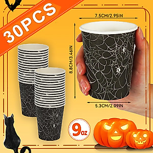 ATFUNSHOP Halloween Disposable Cups 30PCS Spiders Web Party Paper Cups 9OZ