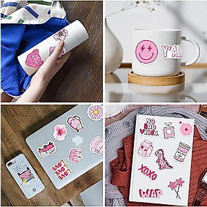 102 Pcs Preppy Stickers Vinyl Aesthetic Waterproof Stickers Adorable Decor Supplies Pink Party Suitable for Mobile Phone Computer Skateboard Water Bottle Suitcase Car etc