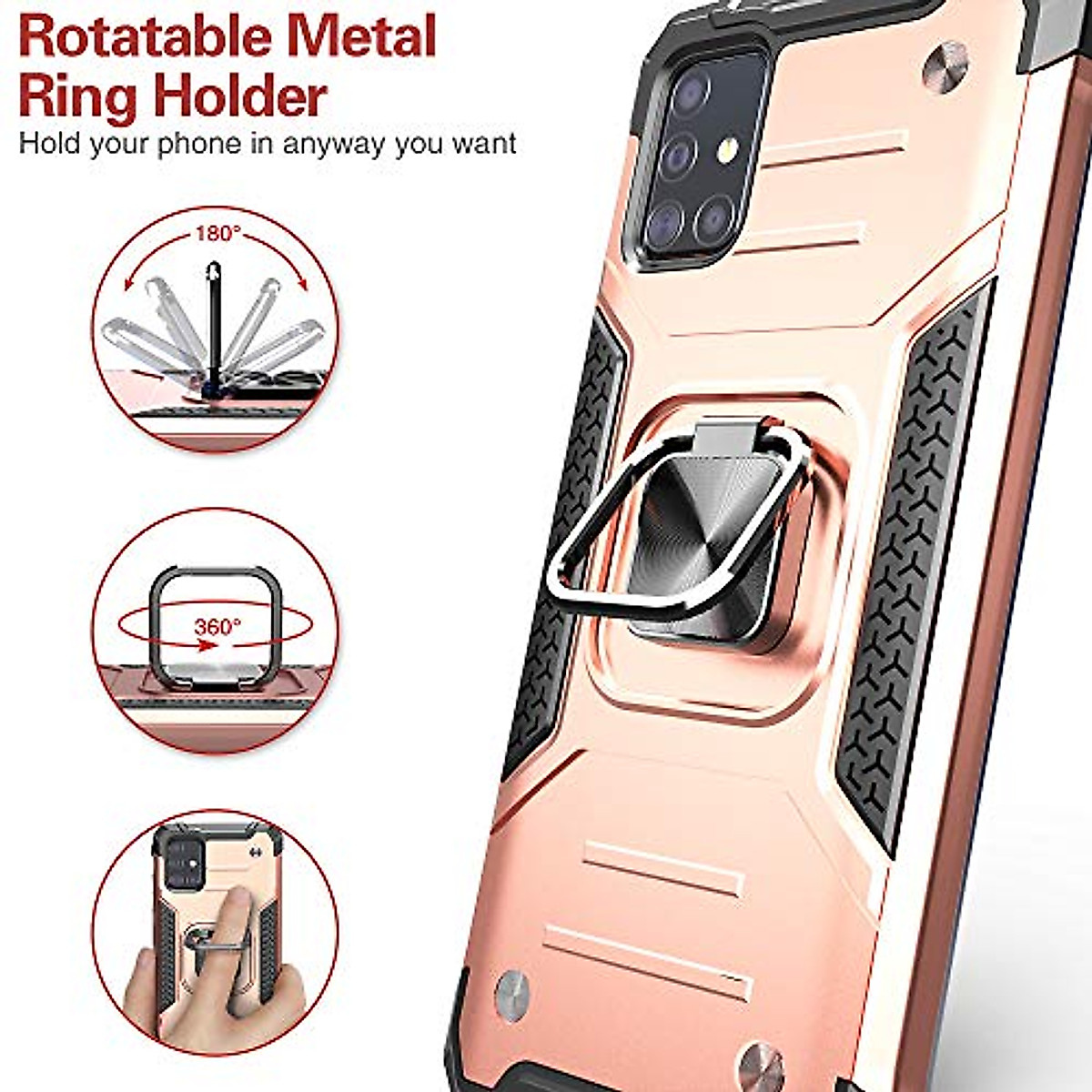 IDYStar Galaxy A71 5G Case with Screen Protector, Galaxy A71 5G Case, Shockproof Drop Test Cover with Car Mount Kickstand Lightweight Protective Cover for Samsung Galaxy A71 5G, Rose Gold