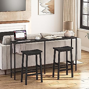 HOOBRO Bar Stool Set of 2, Bamboo Bar Chairs, 26 Inches Kitchen Counter Stools with Footrest, Saddle Stools, for Living Room, Dining Room, Party Room, Industrial Style, Black BB03MD01