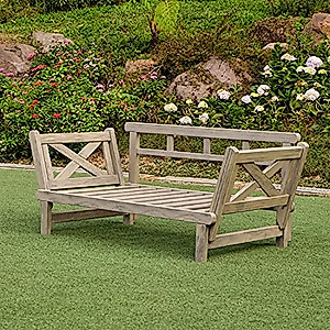 Cambridge Casual West Lake Outdoor Convertible Sofa Daybed, Solid Wood, Weathered Gray/Blue Spruce Cushion