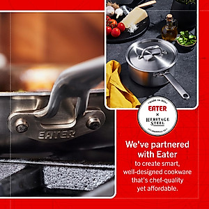 Heritage Steel x Eater 3 Qt Saucepan with Lid | Made in USA | 5-Ply Fully Clad Stainless Steel Saucepan | Stay Cool Handle Design | Induction Compatible | Non-Toxic Sauce Pan | Cook like an Eater