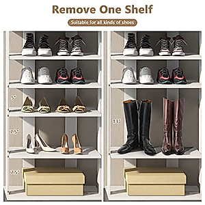 Giantex 7-Tier Wooden Shoe Rack, Patented Double Row Shoe Organizer for 14 Pairs, Customizable Height, Space-saving Shoe Storage Stand for Entryway, Hallway, Living Room, Bedroom (White, Double)
