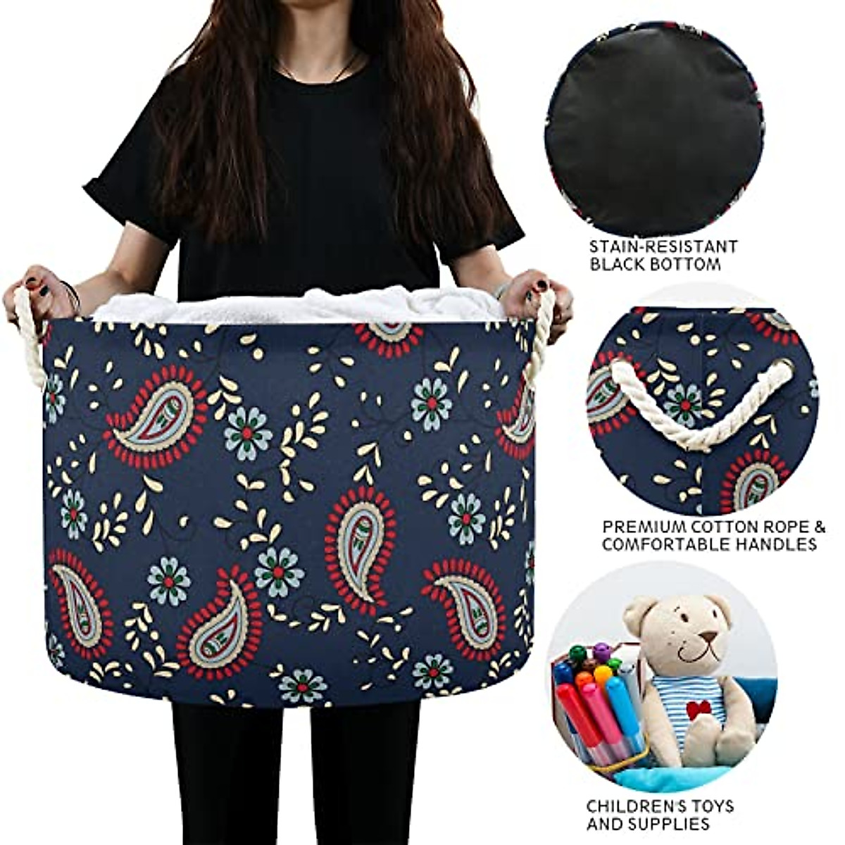 ALAZA Paisley Flowers Ethnic Pattern Storage Basket Gift Baskets Large Collapsible Laundry Hamper with Handle, 20x20x14 in