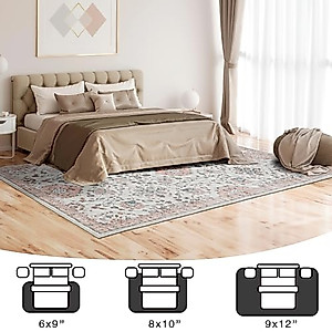 Mcadore 8x10 Area Rugs Washable Boho Rug, Non Slip Carpet for Living Room, Bedroom, Kitchen, Soft Low-Pile Rug, Beige/Floral