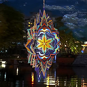 Fonmy Mandala Wind Spinner Lucky Star Worth Gift Indoor Outdoor Garden Decoration Crafts Ornaments 12 inch Multi Color Stainless Steel Wind Spinners