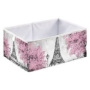 Kigai Oil Painting Paris Eiffel Tower Cube Storage Bin 11x11x11 in, Large Organizer Collapsible Storage Basket for Shelves, Closet, Storage Room