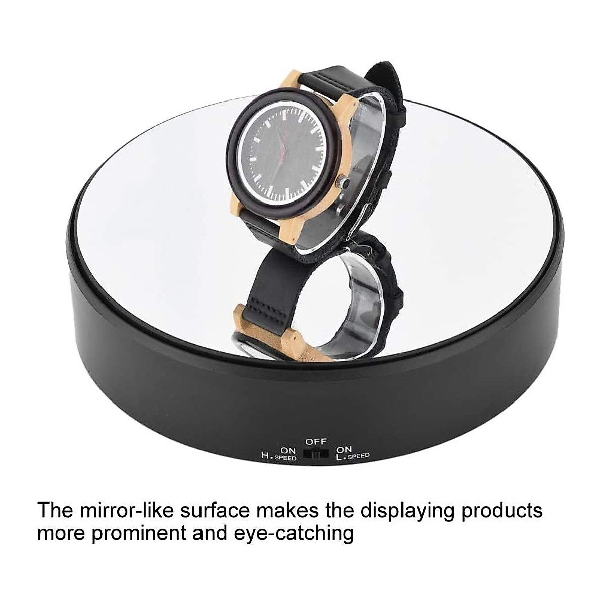 Yosoo Motorized Turntable Display, Mirror Surface 360° Rotary Display Stand Adjustable Rotating Speed Turntable Jewelry Holder, Battery Operated, for Display Jewelry, Watch, Digital Product