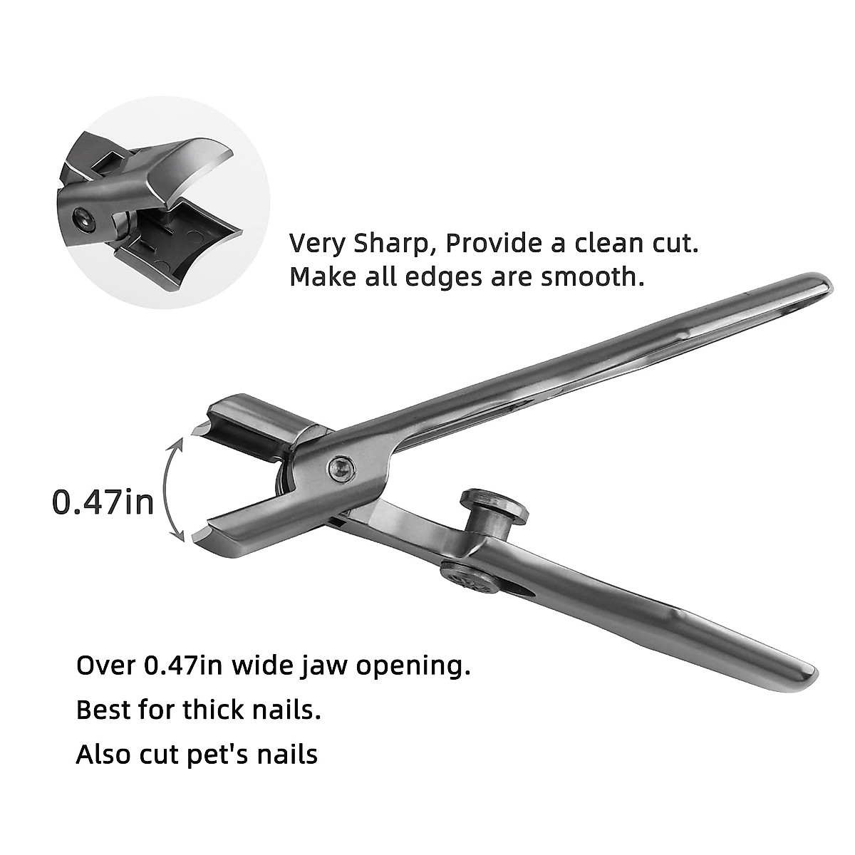 Nail Clippers, Toenail Clippers, Fingernail Clipper Long Handle Stainless Steel Wide Jaw Opening, for Ingrown Thick Nails, Universal for Men, Women, Elderly (Silver)