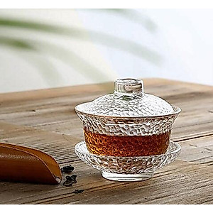 YBK Tech Crystal Gaiwan, Glass Kung Fu Tea Cup with Saucer and Lid, Chinese Traditional, Sancai Tea Bowl (Clear cup)