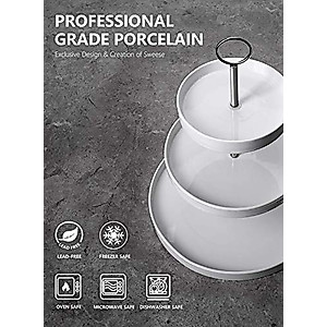 Sweese 734.101 3-Tier Porcelain Cupcake Stand, Tiered Dessert Stand, Cake Stand - White Porcelain Round Plates for Tea Party Wedding Baby Shower Buffet Server