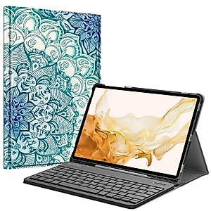 Fintie Keyboard Case for Samsung Galaxy Tab S8 Plus 2022/S7 FE 2021/S7 Plus 2020 12.4 Inch with S Pen Holder, Slim Stand Cover Detachable Wireless Bluetooth Keyboard, Emerald Illusions