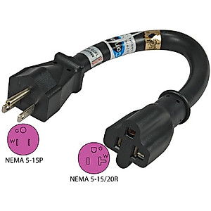 Conntek P515520 NEMA 5-15P to 5-15/20R Extra Heavy Duty Pigtail Adapter, UL Listed