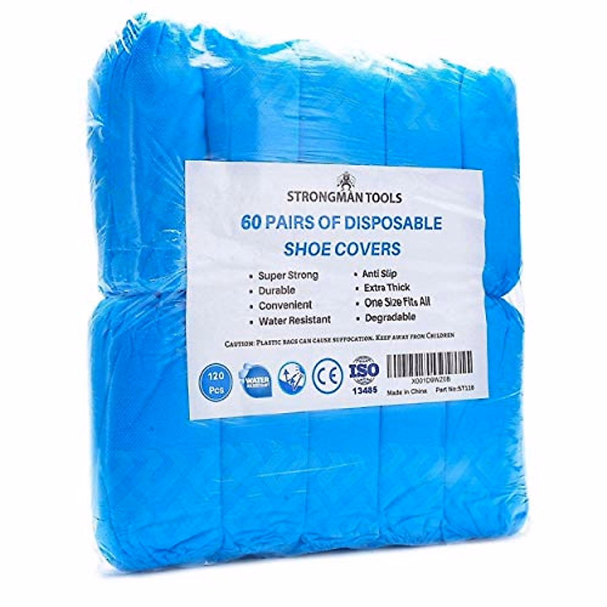 Strongman Tools Shoe Covers 120-Pack (60 Pairs) Shoe Protector for Men & Women, Disposable Shoe Covers Non Slip & Reusable, Water-Resistant Booties for Shoes, Durable for Indoor & Outdoor Use