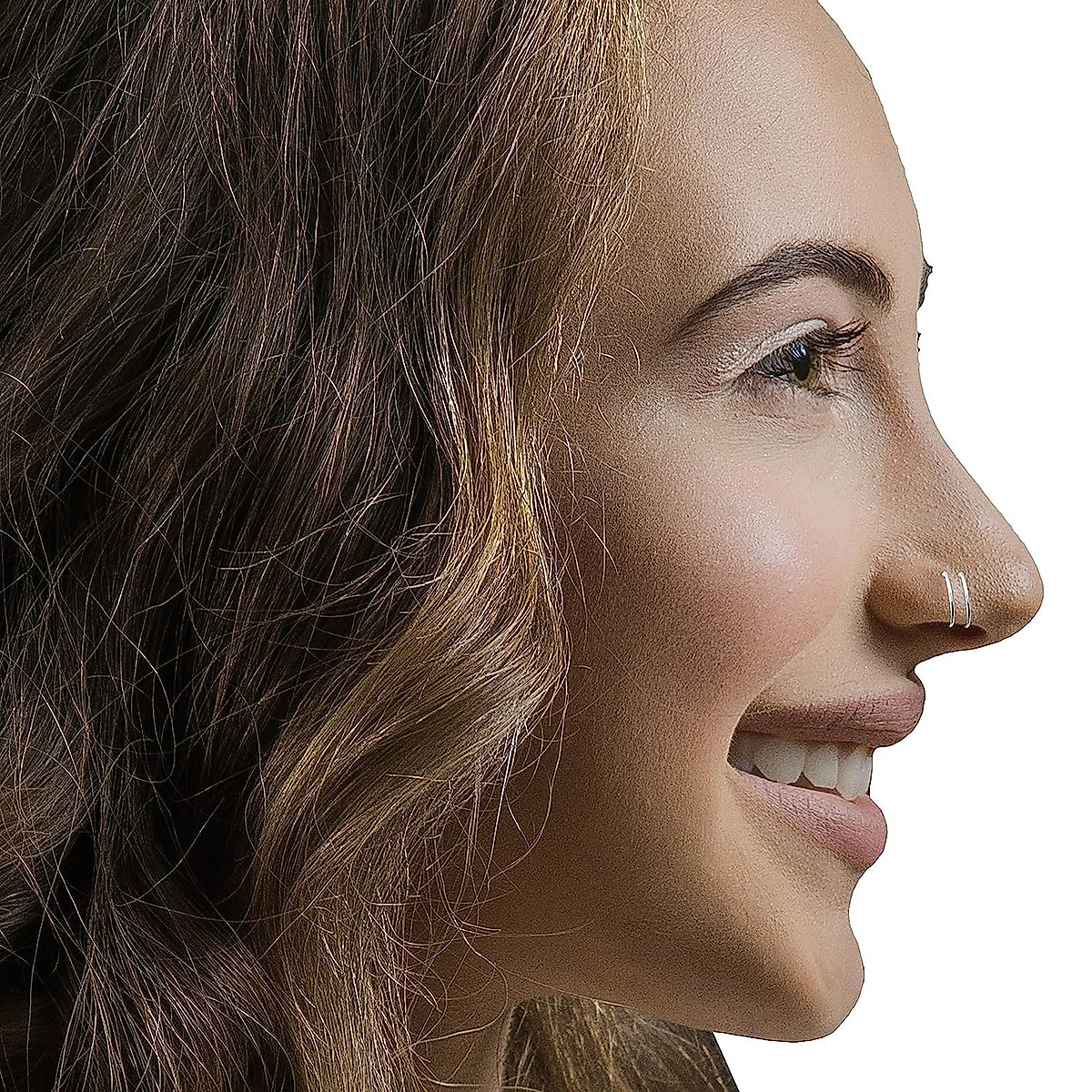 Double Nose Ring Hoop for Single Piercing, 14k Gold Filled or Sterling Silver Spiral Twist Nose Hoop for Women Girls (Silver -20g, Left Side-8mm)