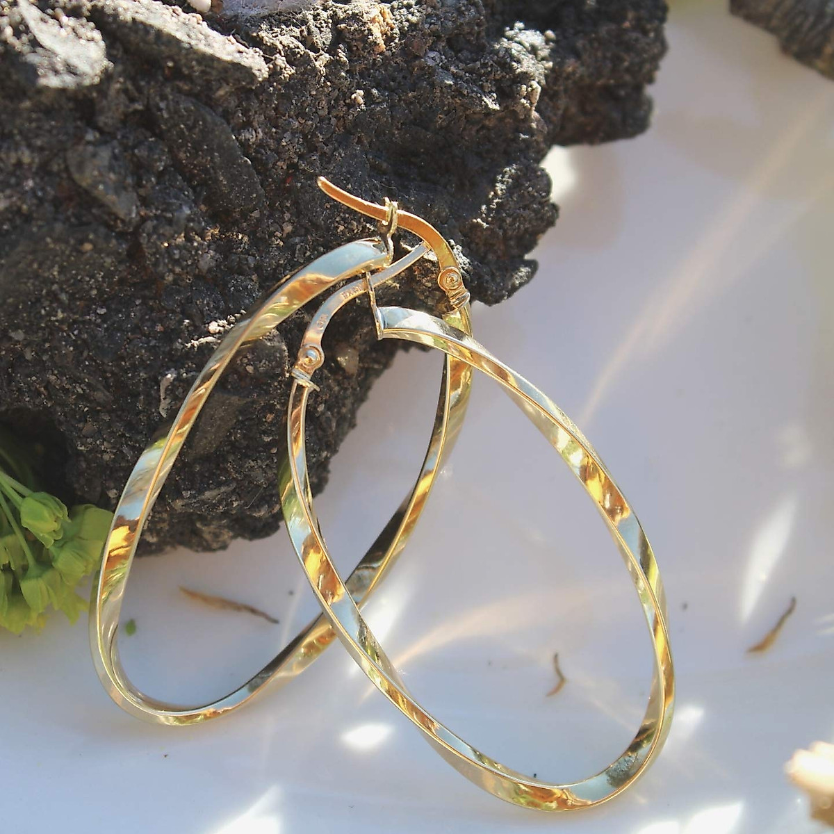 Silver Smile 14 kt Yellow Gold Hoop Earrings For Women| Twisted Gold Hoops Earring Set with Click Clasp Closure|Hypoallergenic | Ideal Gift For Anniversary and Birthday For Her