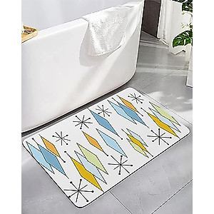 Middle Century Bath Mat for Bathroom Rugs Non Slip, Bath Mat Quick Dry Absorbent Bath Rug, Thin Rubber Backed Easy to Clean, Modern Geometry Diamond 20"x32"